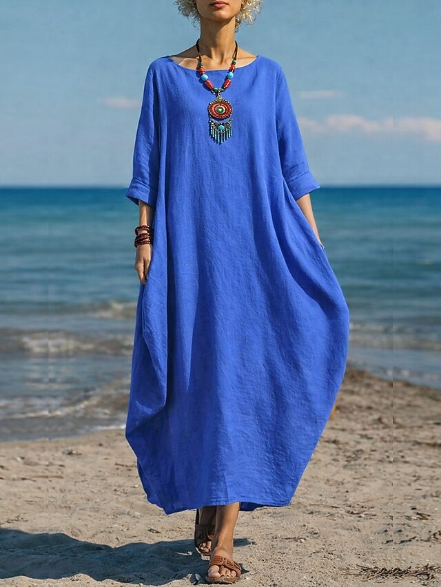 Women's Maxi Dress Shift Dress Casual Daily Regular Fit Plain 3/4 ...