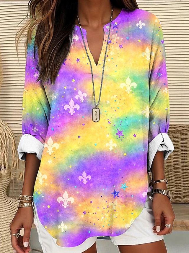 Mardi Gras Women's Shirt Graphic Vintage Daily Stylish Long Sleeve V ...