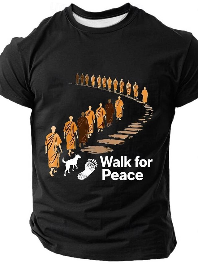 Men's Walk For Peace Text Monks Line Footprint Paw Print Aloka Dog ...