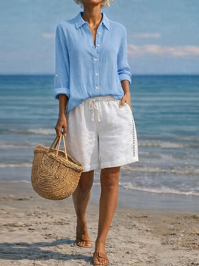 Women's 100% Cotton Wide Leg Shorts Summer Shorts Fashion Short Natural ...
