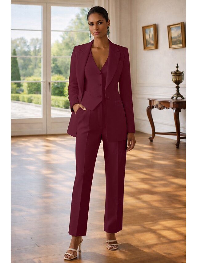 Women's 3 Pieces Suits Formal Wedding Guest Stretch Crepe Elegant ...