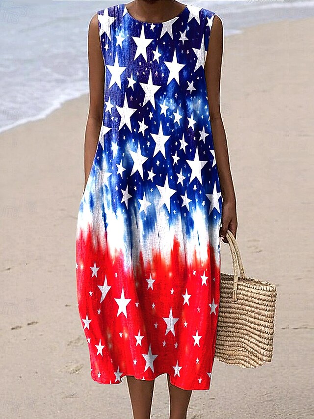 American Independence Day Women's Midi Dress Shift Dress Vacation Party ...