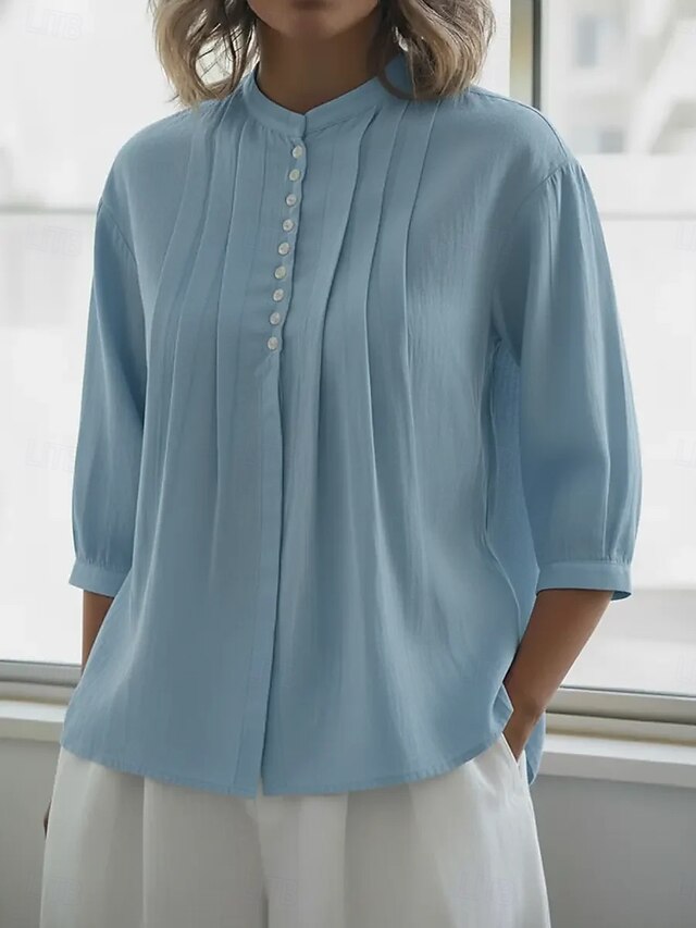 Women's Shirt Button Down Shirt Casual Shirt Blouse Pleated Buttons ...