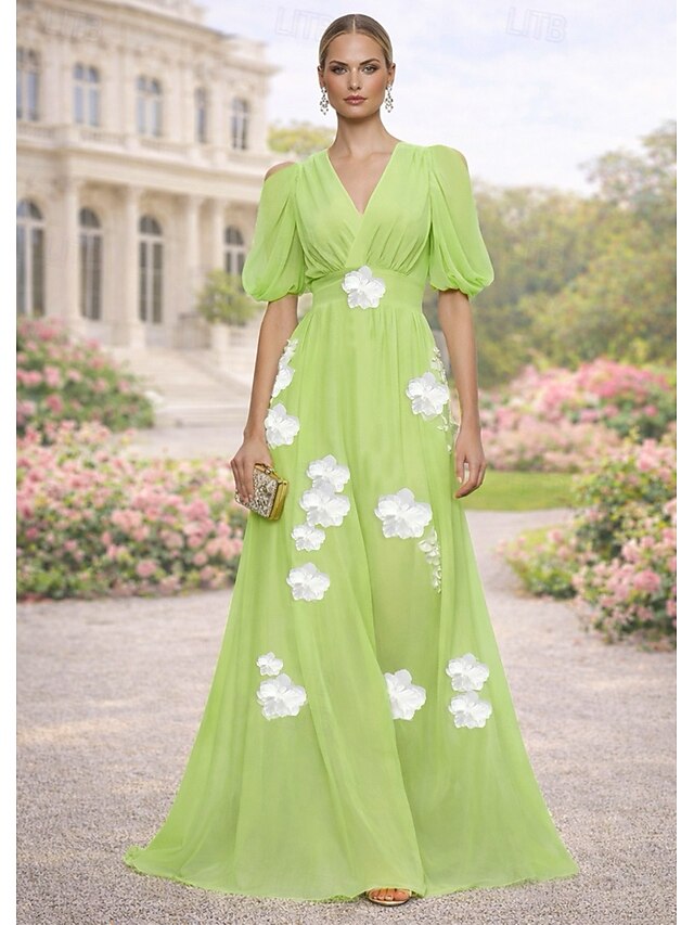 A-Line Floor Length Evening Gown Formal Dress Elegant Pastel Casual ...