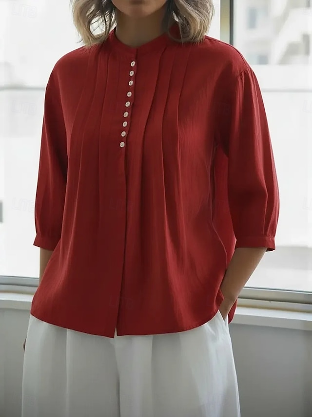 Women's Shirt Button Down Shirt Casual Shirt Blouse Pleated Buttons ...