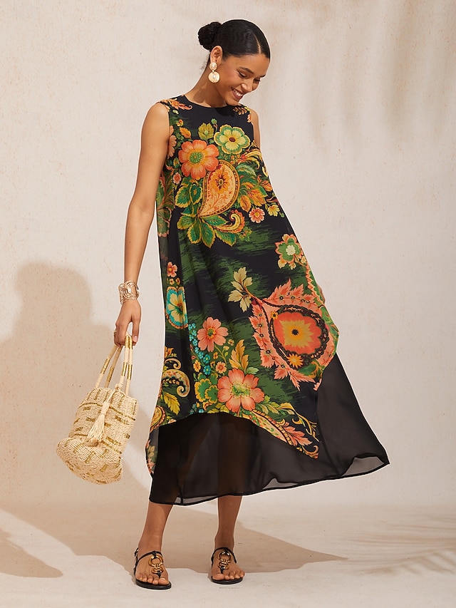 Paisley Bloom Flowy Chiffon Sleeveless Maxi Dress 2026 - $102.99