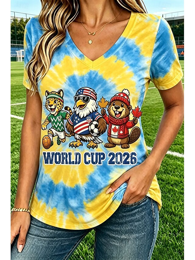 Women's T Shirt Print Graphic Animal Soccer Team Stylish Classic Casual ...