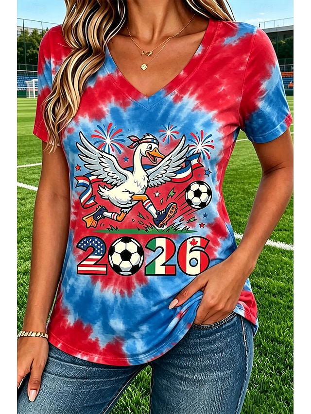 Women's T Shirt Print Graphic Animal Soccer Team Stylish Classic Casual ...