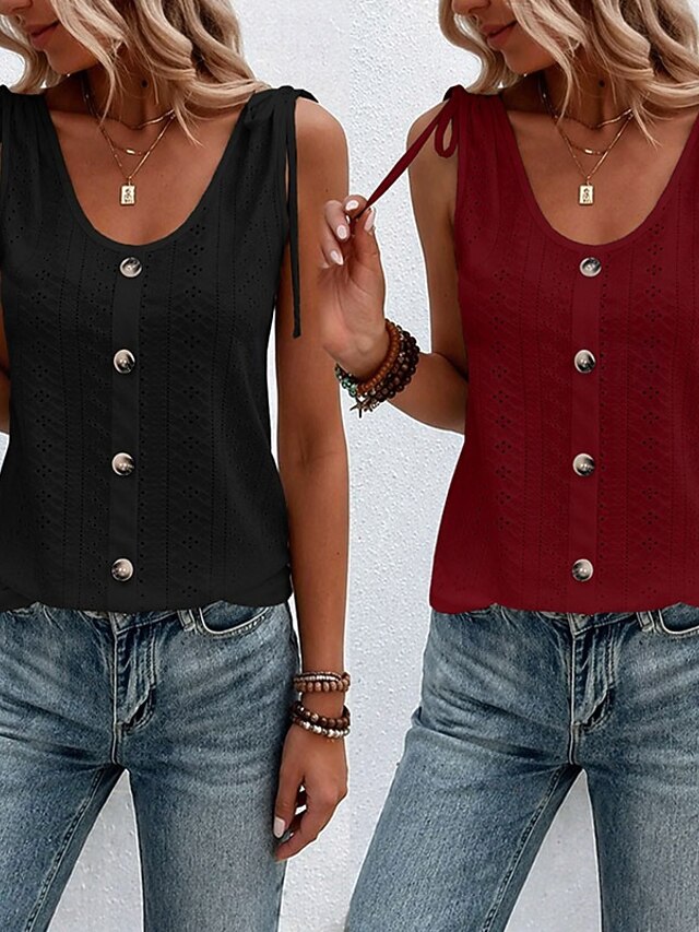 Multi Packs 2pcs Women's U Neck Sleeveless White+Pink Tank Top Buttons ...