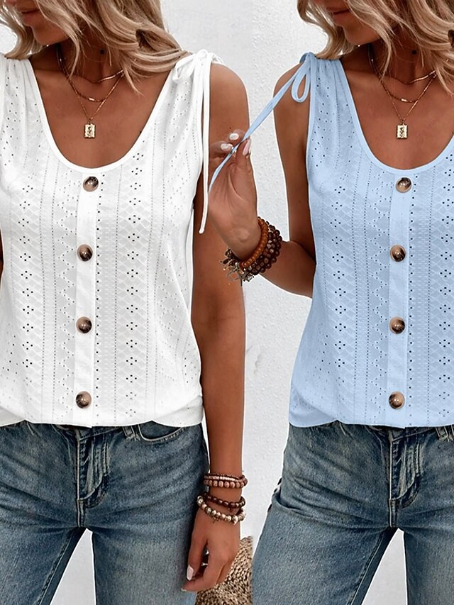 Multi Packs 2pcs Women's U Neck Sleeveless White+Pink Tank Top Buttons ...