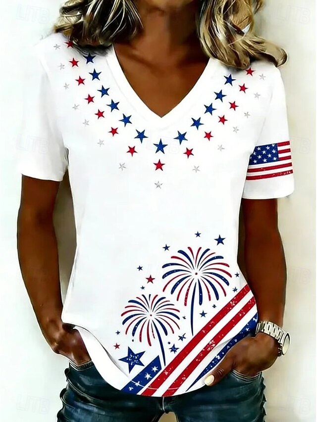 Independence Day Patriotic Women's T Shirt Graphic Flag Abstract ...