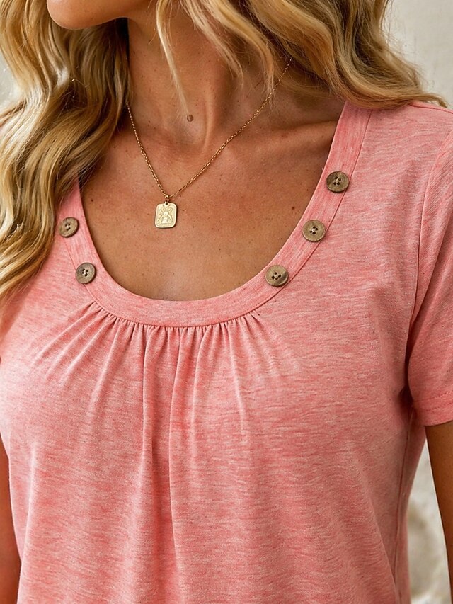 Women's 100% Cotton Tunic Buttons Graphic Plain Stylish Short Sleeve ...