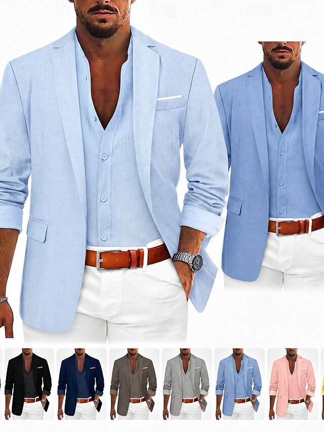 Men's Sport Coat Linen Blazer Summer Wedding Fashion Casual Solid ...
