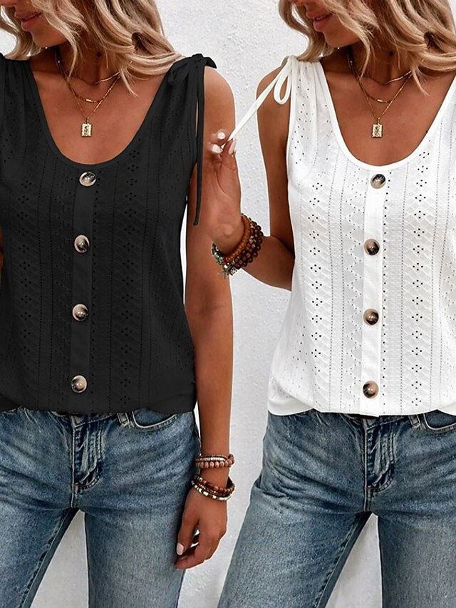 Multi Packs 2pcs Women's U Neck Sleeveless White+Pink Tank Top Buttons ...