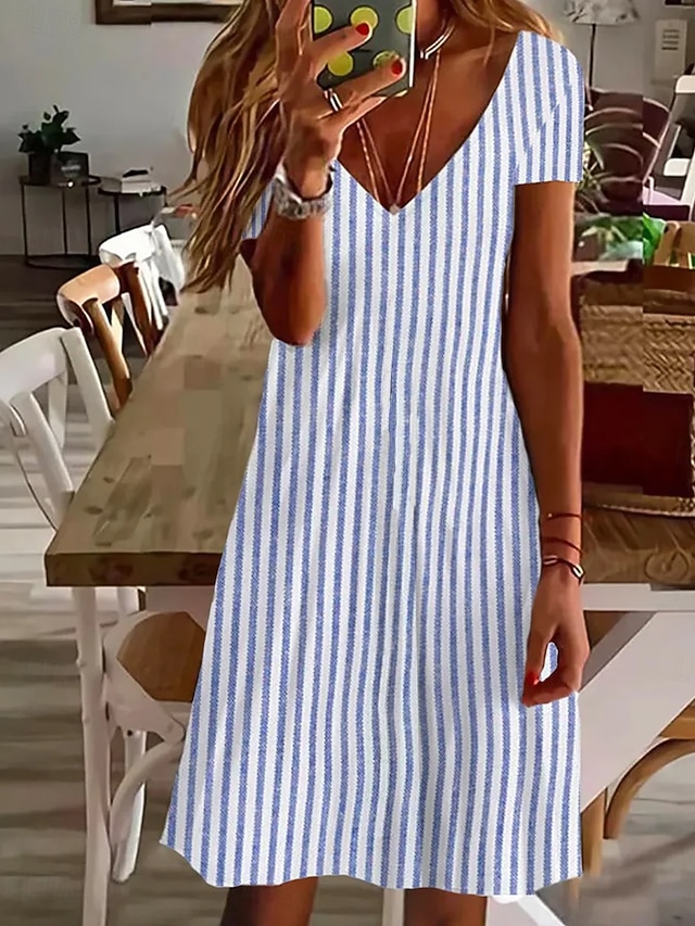 Women's Knee Length Dress Casual Dress Striped Dress A Line Dress ...