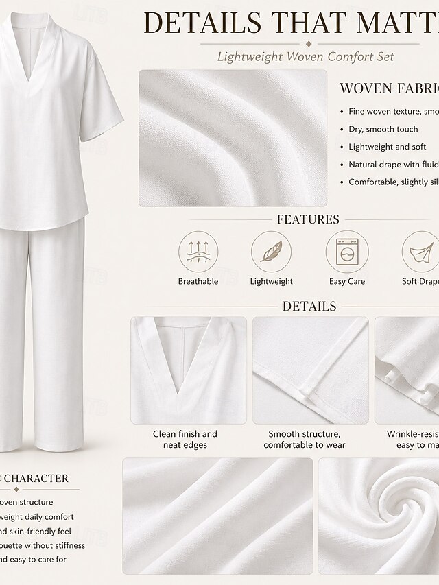 Women's Shirt Cotton Linen Sets Pants Sets Short Sleeve V Neck Floral ...