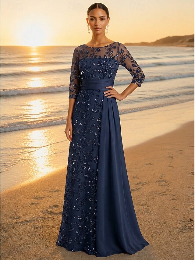 A-Line Floor Length Ball Gown with Cape Evening Gown Elegant Glittering ...