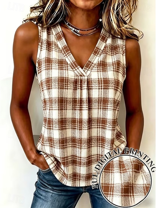 Women's Tank Top Graphic Geometric Plaid Elegant Vintage Stylish ...