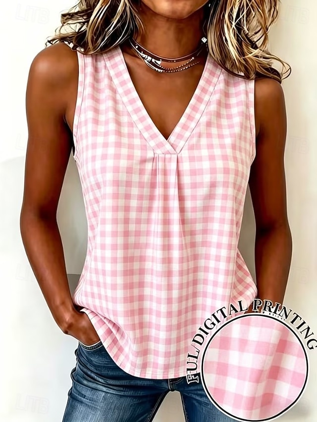 Women's Tank Top Graphic Geometric Plaid Elegant Vintage Stylish ...