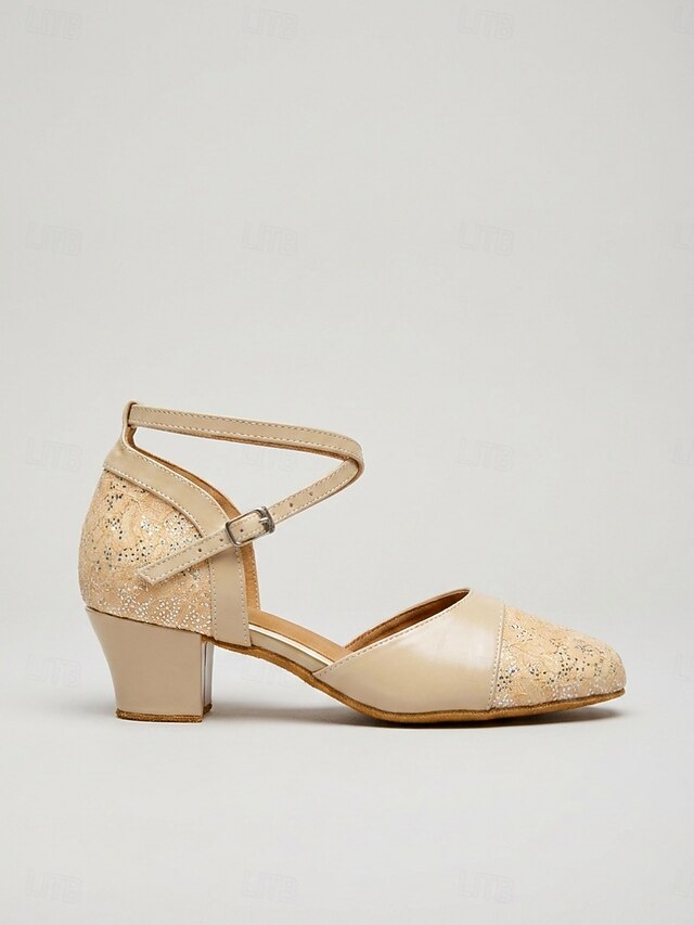 Women's Almond Lace Glitter Ballroom Dance Shoes – Closed Toe Ballroom ...
