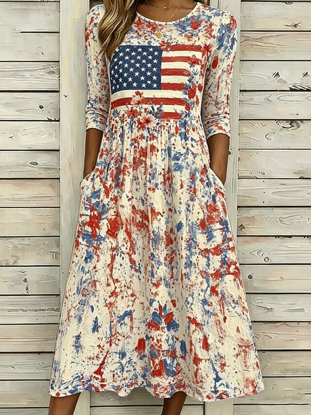 American Independence Day Women's Midi Dress Shift Dress Vacation Party ...