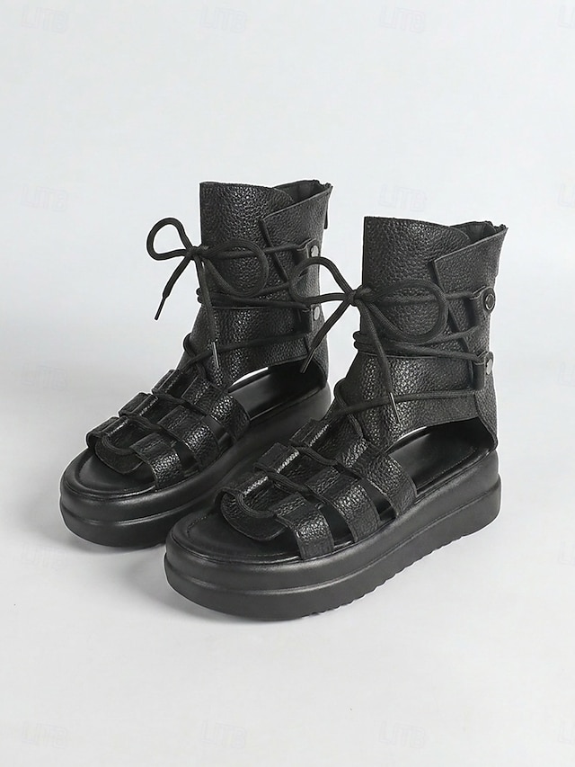 Women's Vacation Music Festival Rivet Platform Round Toe Vacation Faux ...