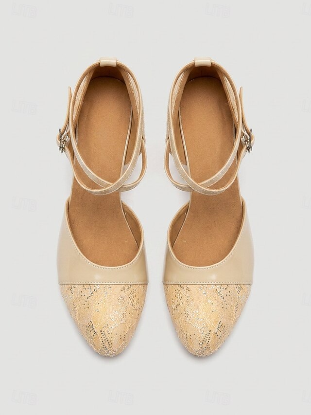 Women's Almond Lace Glitter Ballroom Dance Shoes – Closed Toe Ballroom ...