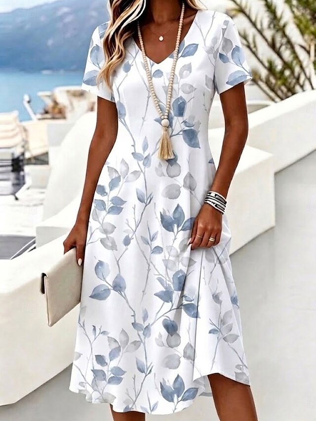 Femmes Robe Longueur Genou Robe T-Shirt Robe trapèze Vacances Élégant ...