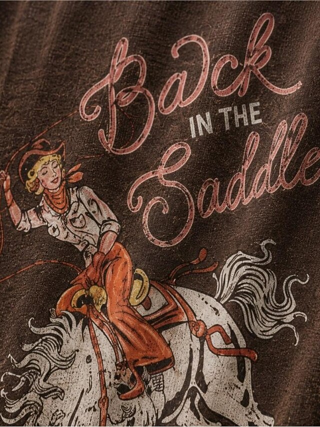 Women's 100% Washed Cotton T Shirt Vintage Print Graphic Letter Vintage ...
