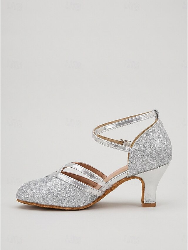 Women's 1920s Gatsby Heels - Silver Glitter Cross Strap Flapper Dance ...