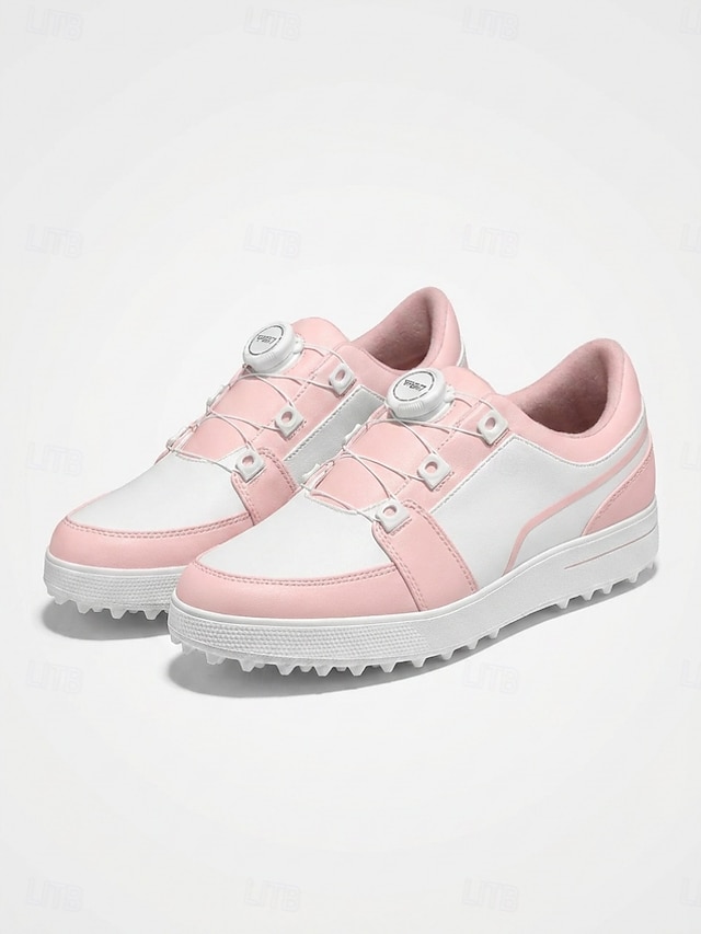 Women's Pink White Spikeless Golf Shoes with Quick Twist Dial Closure ...