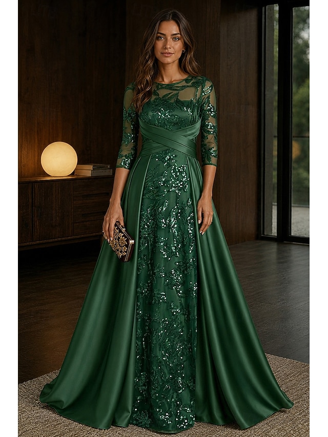 Ball Gown Sweep Brush Train Floor Length Evening Gown Elegant Sparkle ...