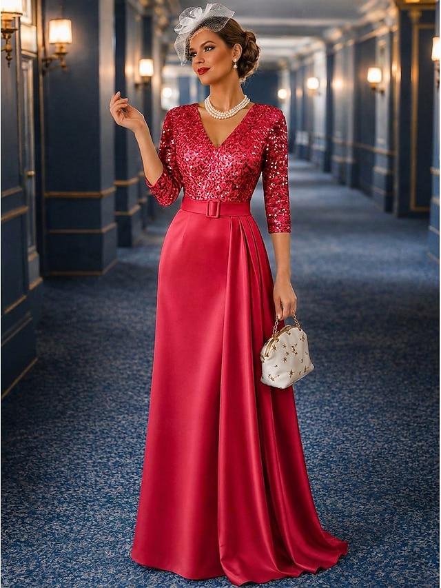 A-Line Floor Length Ball Gown with Cape Evening Gown Elegant Glittering ...