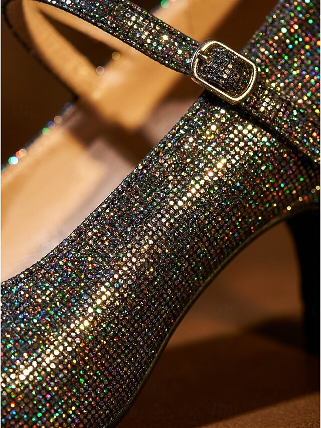 Women's 1920s Gatsby Shoes - Multicolor Glitter Mary Jane Mid Heels for ...