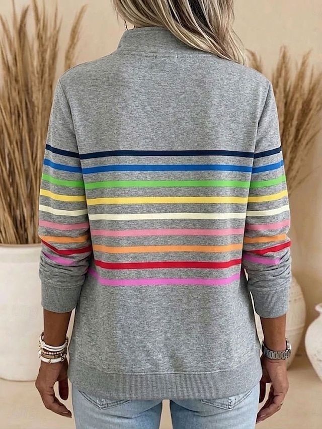 Women's Pullover Sweatshirt Patchwork Print Quarter Zip Plain Striped ...