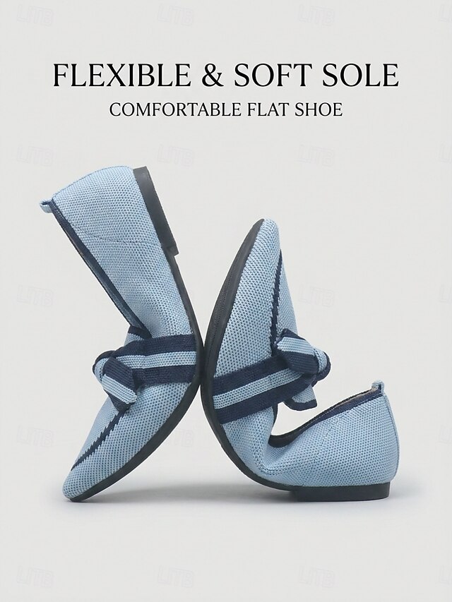 Women's Casual Daily Striped Bowknot Flat Heel Pointed Toe Casual ...