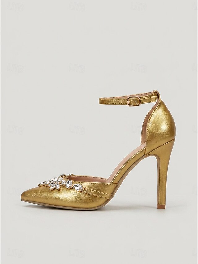 Women's Metallic Gold High Heels - Sexy Pointed Toe Rhinestone Pumps ...