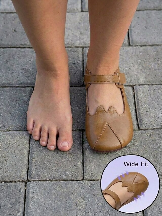 Women's Brown Barefoot Mary Jane Shoes – Wide Toe Box Walking Flats ...