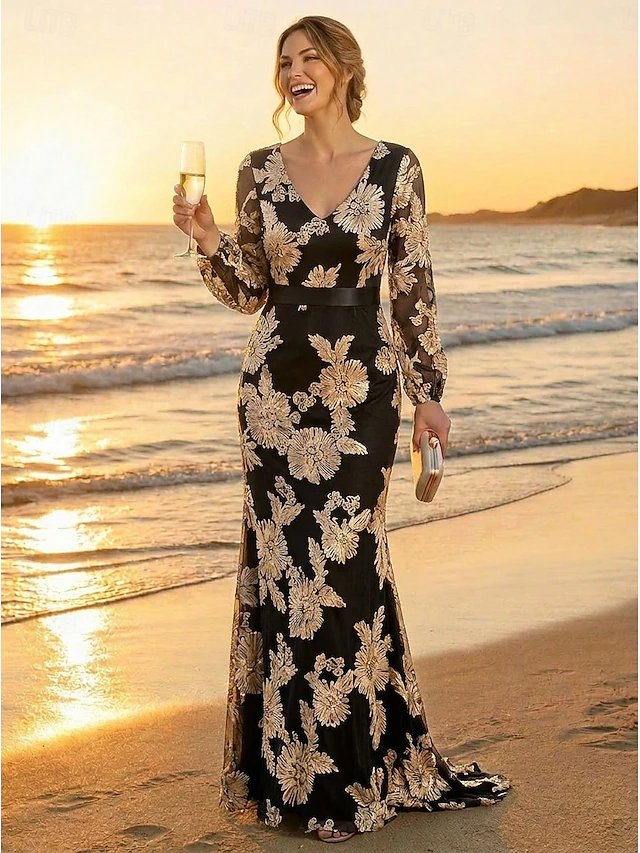 Mermaid Trumpet Floor Length Evening Gown Formal Dress Elegant Vintage ...