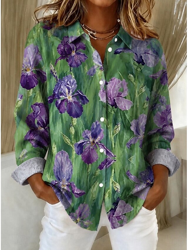 Women's Shirt Blouse Patchwork Buttons Print Floral Graphic Vintage ...