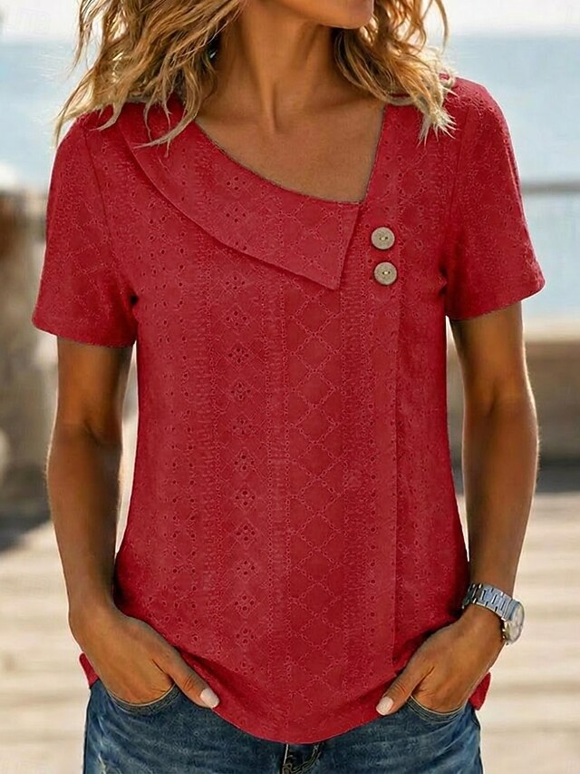 Women's Eyelet Top Summer Tops Eyelet Buttons Plain Vintage Cute Casual ...