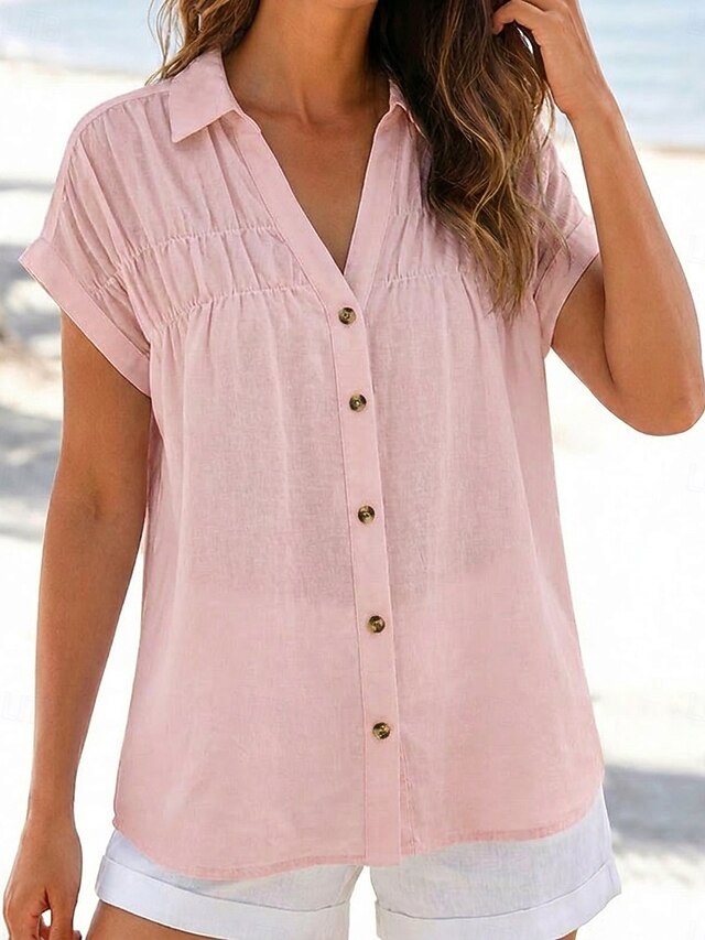 Women's Shirt Summer Tops Solid Color Plain Vacation Casual Short ...