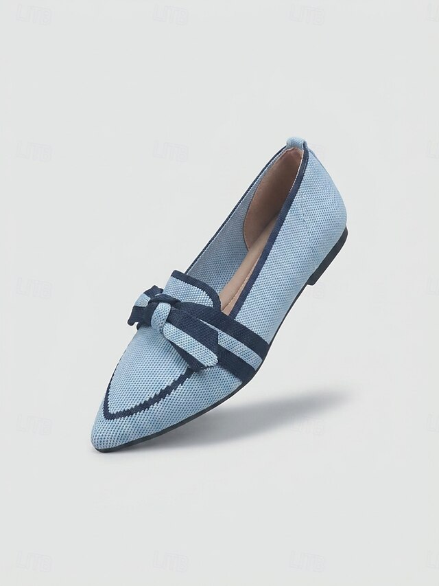 Women's Casual Daily Striped Bowknot Flat Heel Pointed Toe Casual ...