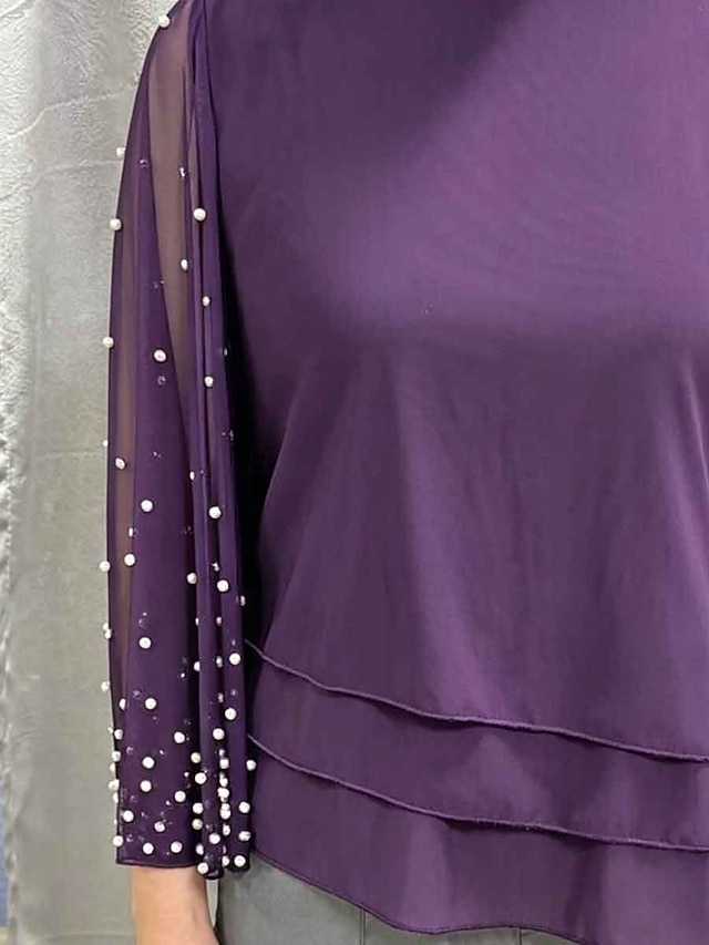 Women's Blouse Evening Tops Beaded Mesh Embellished Elegant 3/4 Length ...
