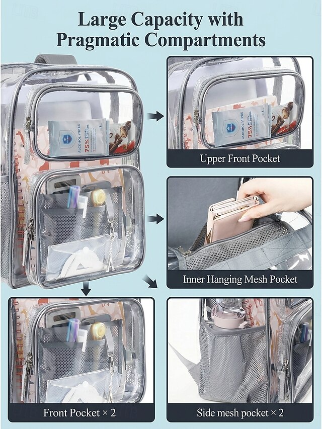 Clear School Backpack for Kids, Transparent PVC Bookbag for Elementary ...