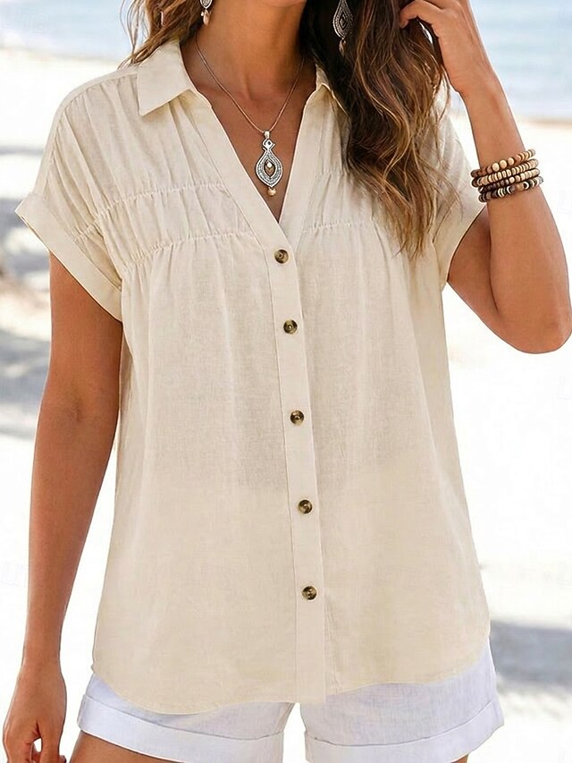 Women's Shirt Summer Tops Solid Color Plain Vacation Casual Short ...