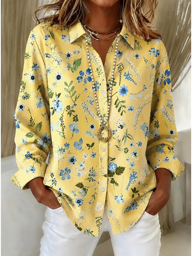 Women's Shirt Blouse Patchwork Buttons Print Floral Graphic Vintage ...