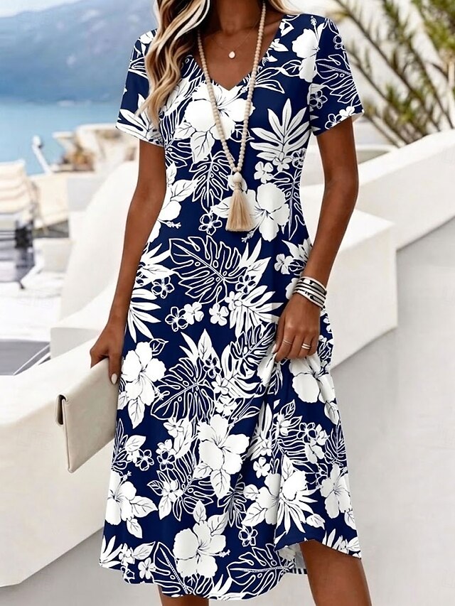 Femmes Robe Longueur Genou Robe T-Shirt Robe trapèze Vacances Élégant ...