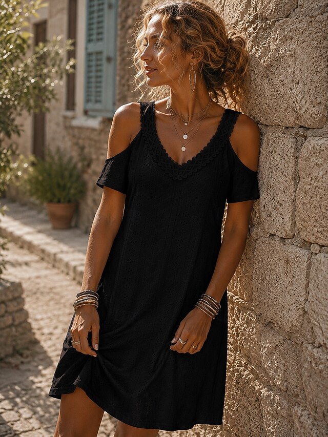 Women's Knee Length Dress Cut Out Dress Elegant Daily Regular Fit Pure ...