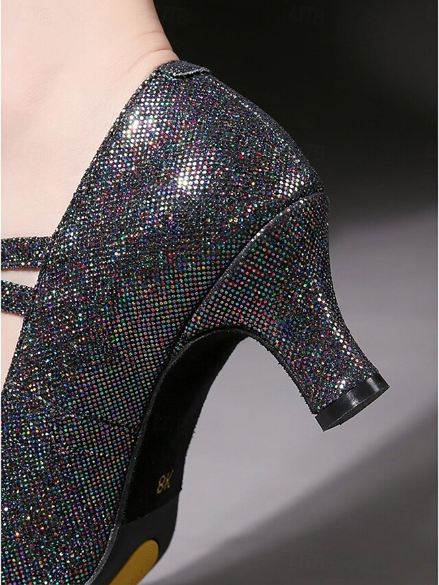 Women's 1920s Gatsby Shoes - Multicolor Glitter Mary Jane Mid Heels for ...
